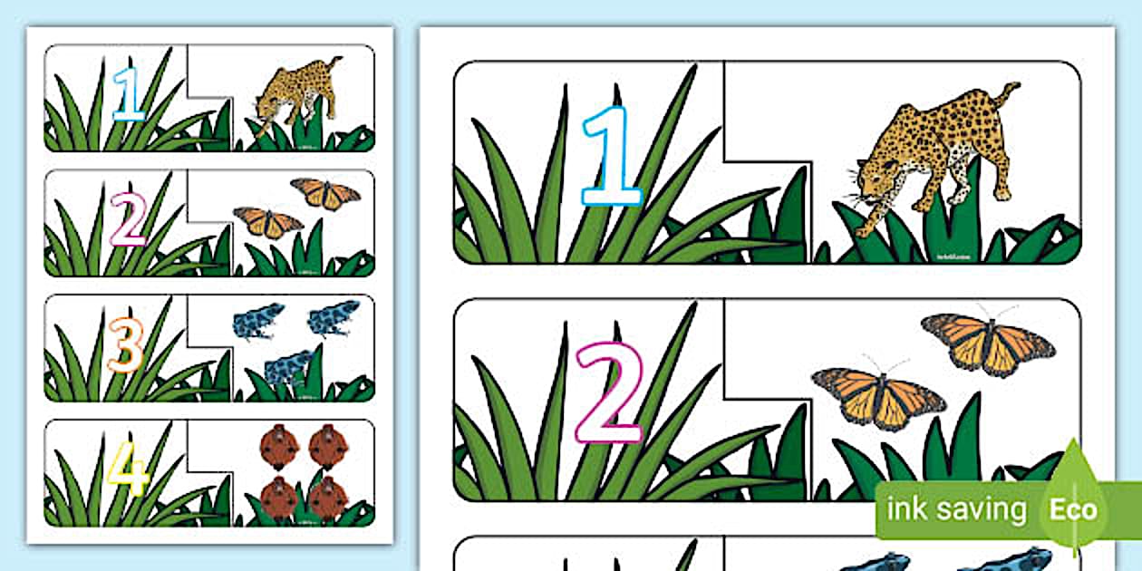 Jungle Themed Counting Matching Puzzle (Teacher-Made)
