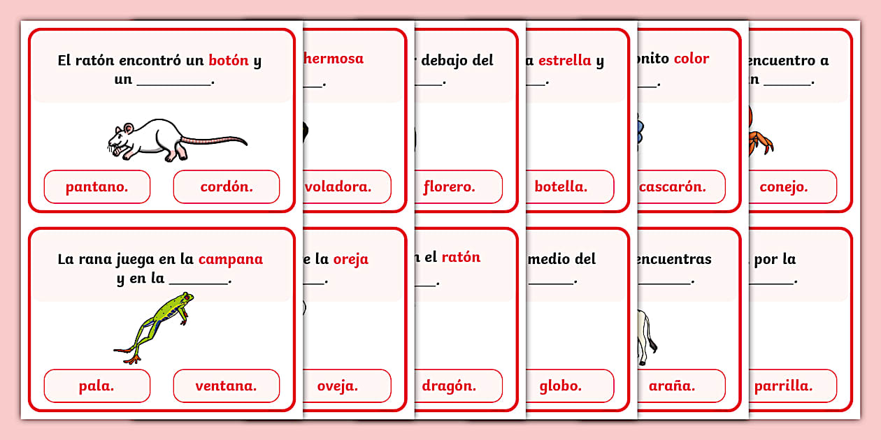 Tarjetas: Completa la oración con una palabra que rima