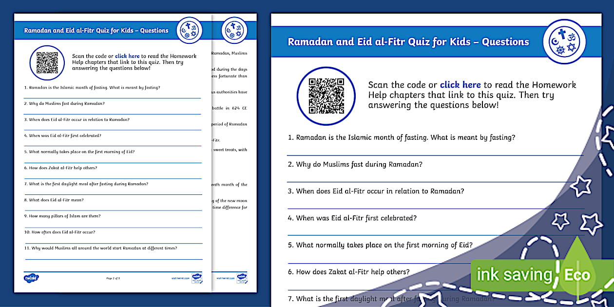 Ramadan and Eid al-Fitr Quiz for Kids (teacher made)