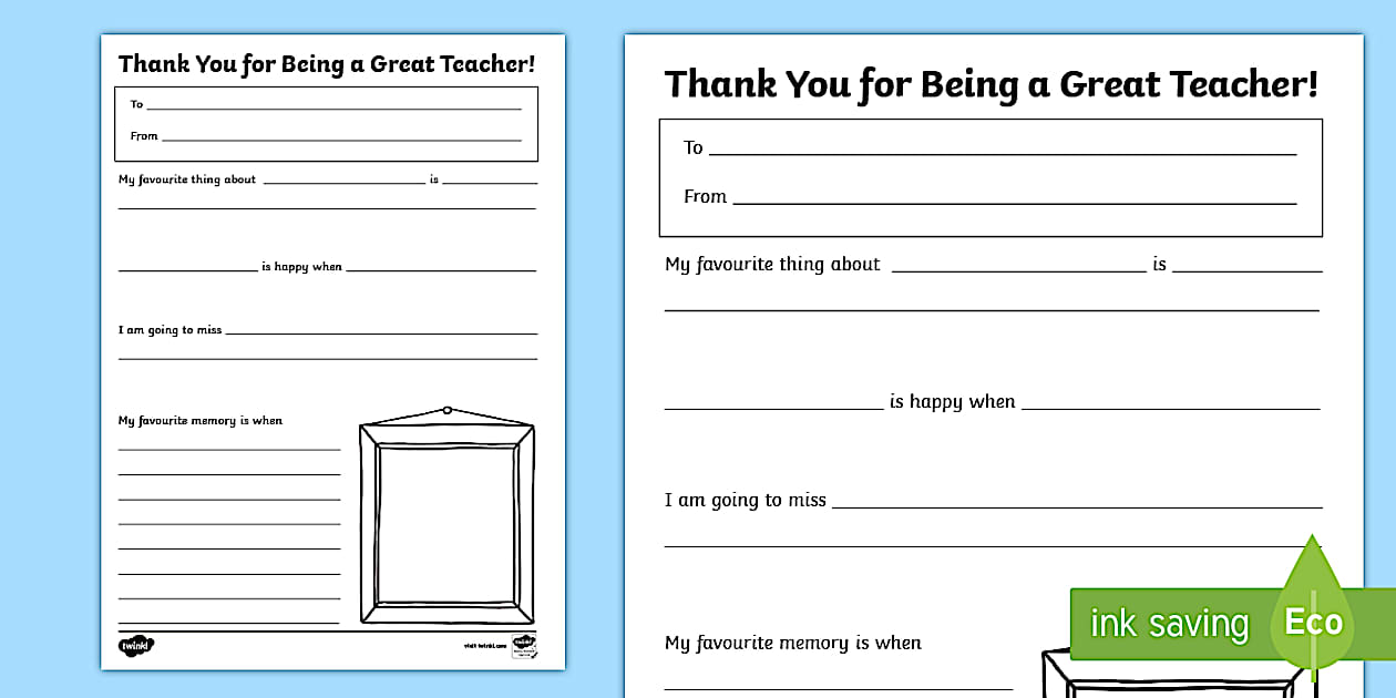 Thank You and Memories Teacher Gift Worksheet / Worksheet