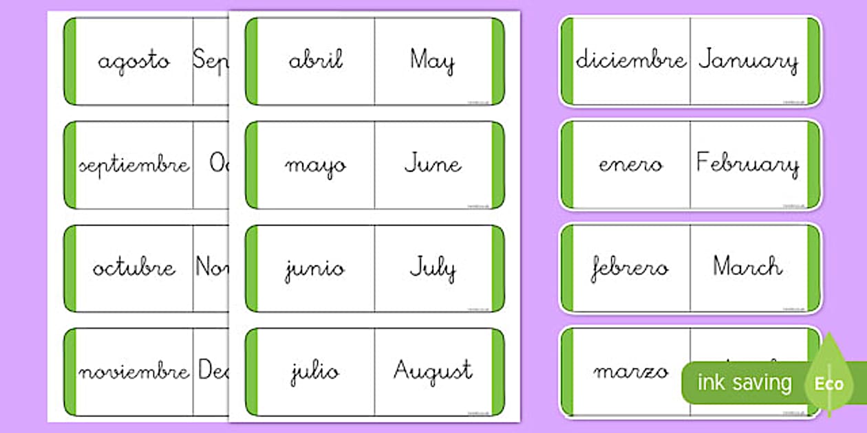 A1 Tarjetas bilingües de buscar y emparejar Los meses del año en inglés