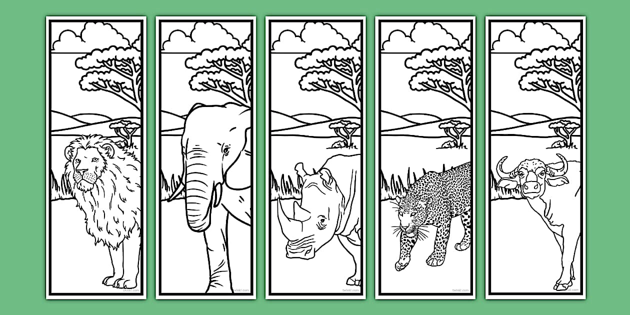 The Big Five Colouring Bookmarks (teacher made) - Twinkl