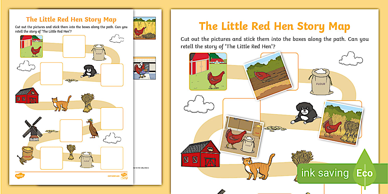 The Little Red Hen Cut and Stick Story Map Activity | Twinkl