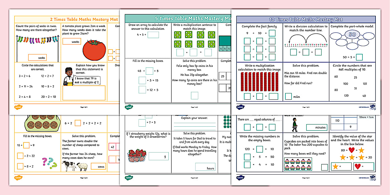 👉 2, 5 and 10 Times Tables Maths Mastery Mat Bumper Pack