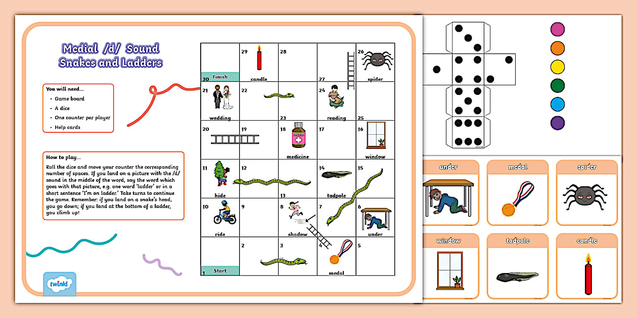 Medial /d/ Sound Snakes and Ladders (l'enseignant a fait)