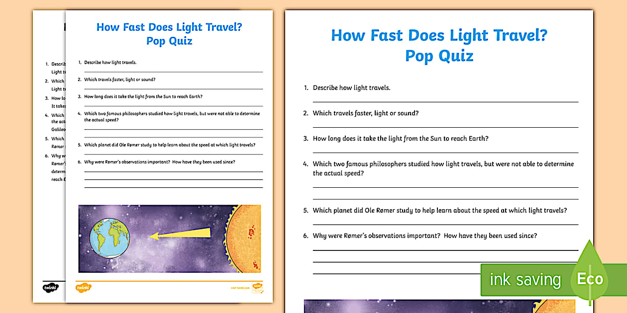 The Speed of Light Pop Quiz for 3rd-5th Grade (teacher made)
