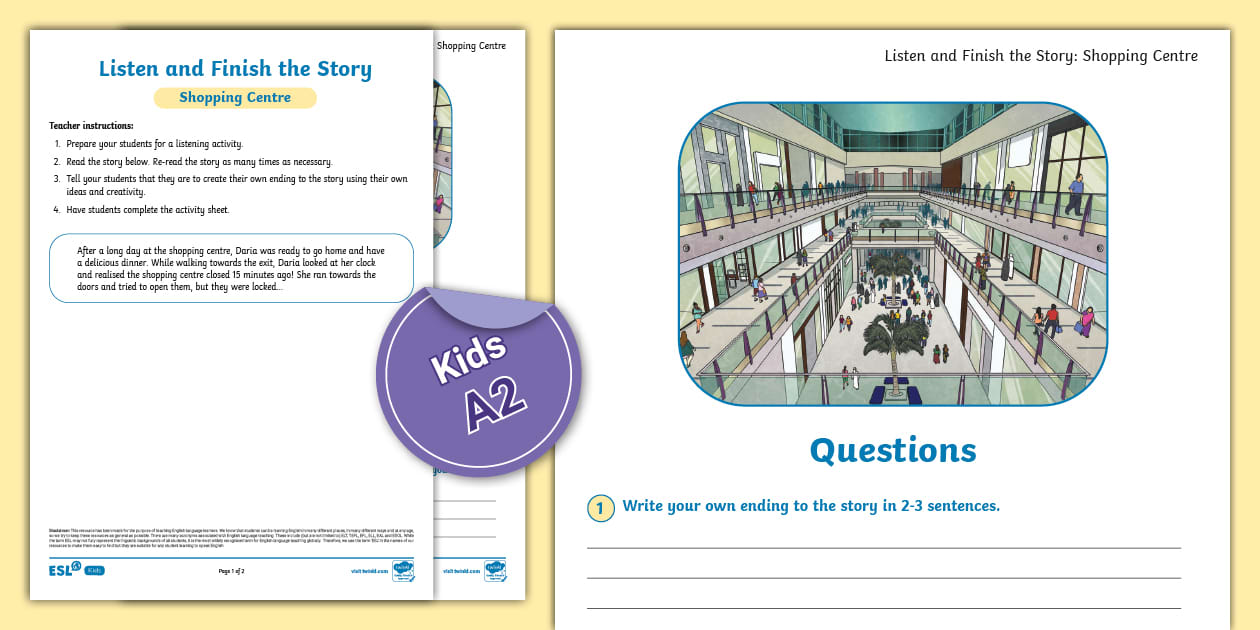 ESL Listen and Finish the Story Activity Sheet [Kids, A2]