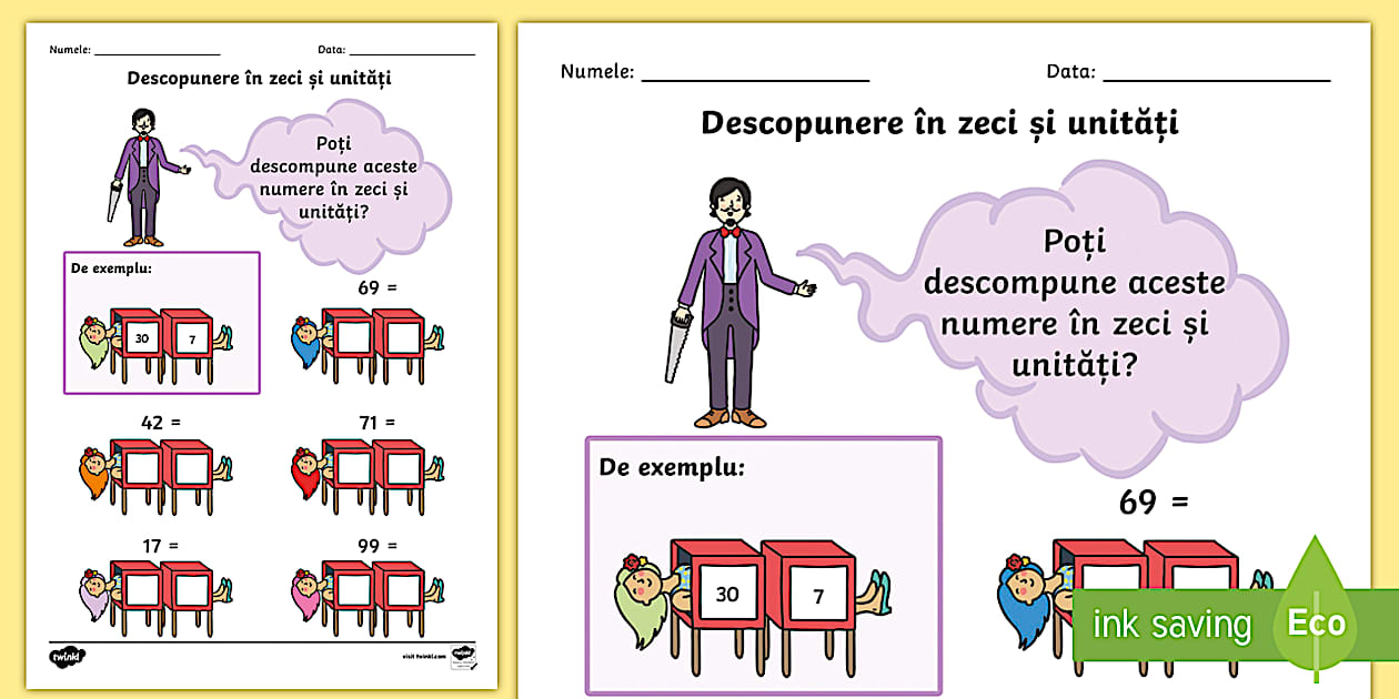Editable Descompunerea magicianului în zeci și unități - Fișă de lucru