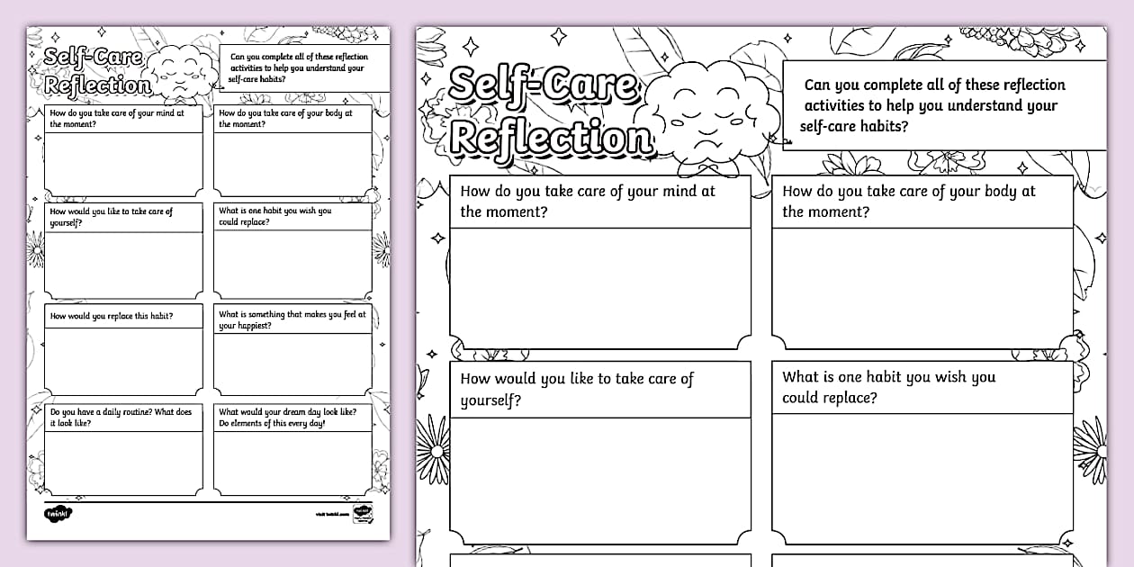 Self-Care Reflection Worksheet (teacher made) - Twinkl