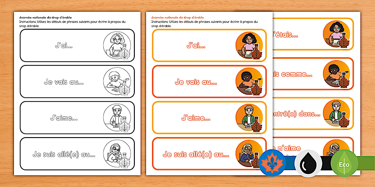 National Maple Syrup Day Sentence Starter Cards French