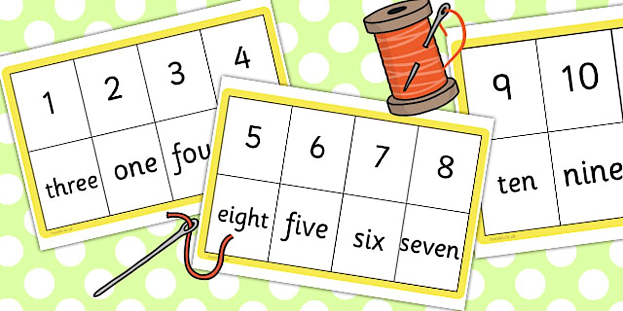 Number Spelling Matching Threading Cards 1 10 - Twinkl