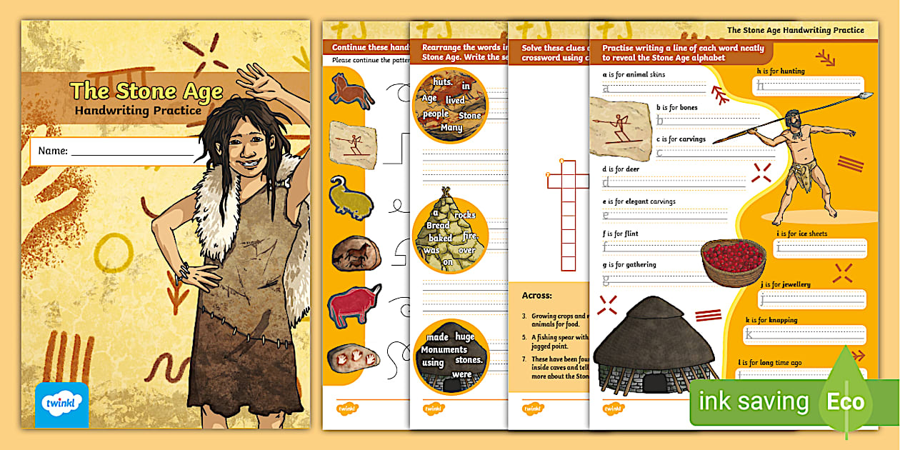 KS2 The Stone Age Handwriting Practice Booklet - Twinkl