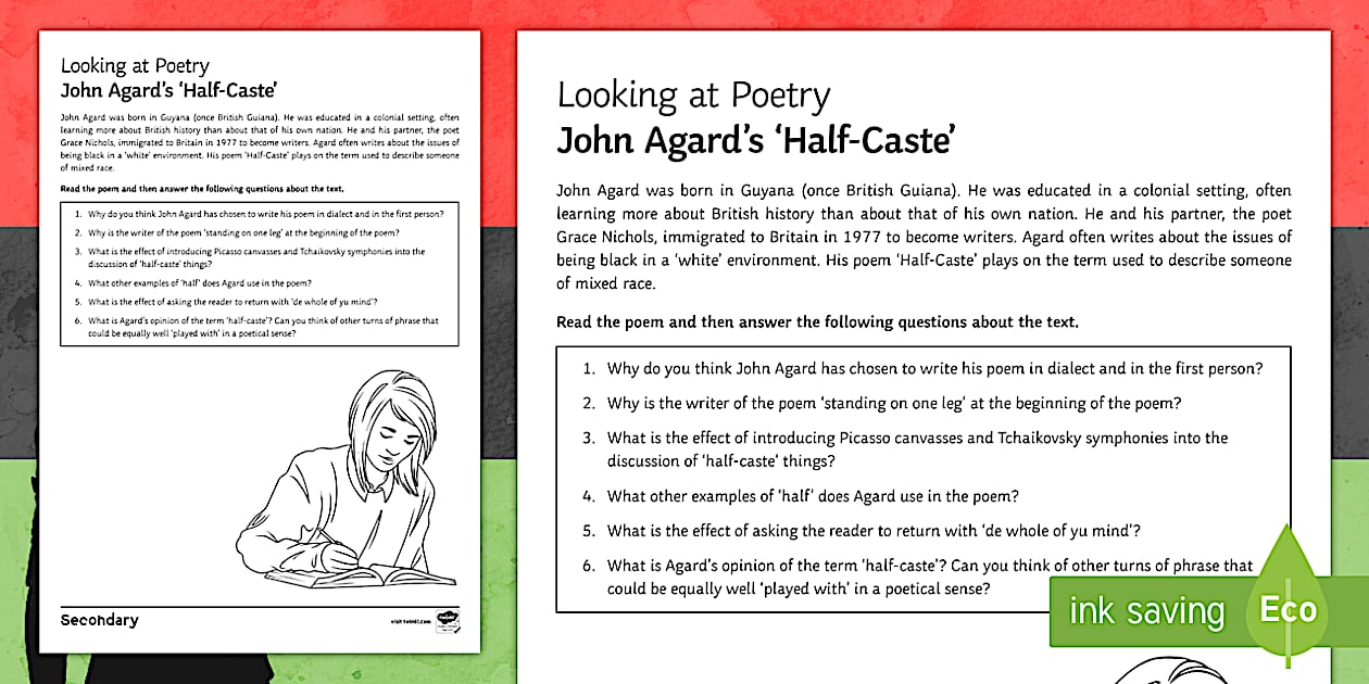 John Agard's 'Half-Caste' Worksheet / Worksheet