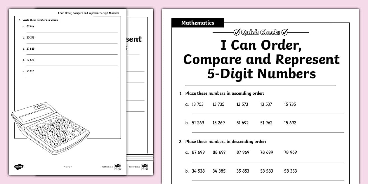 Quick Check: I Can Order, Compare and Represent 5-Digit Numbers ...