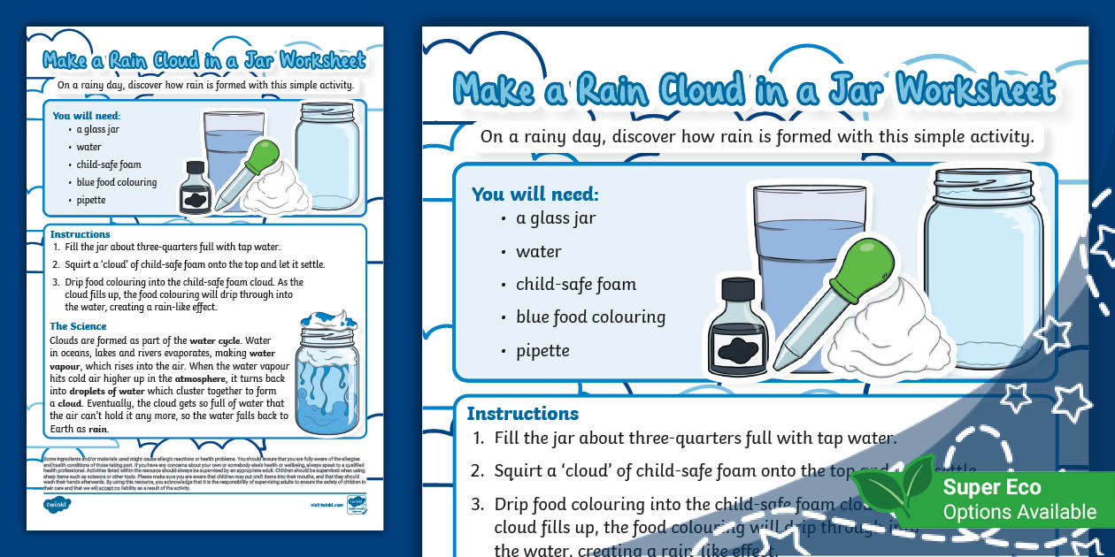 Make a Rain Cloud in a Jar Activity Sheet (Ages 5 - 7)