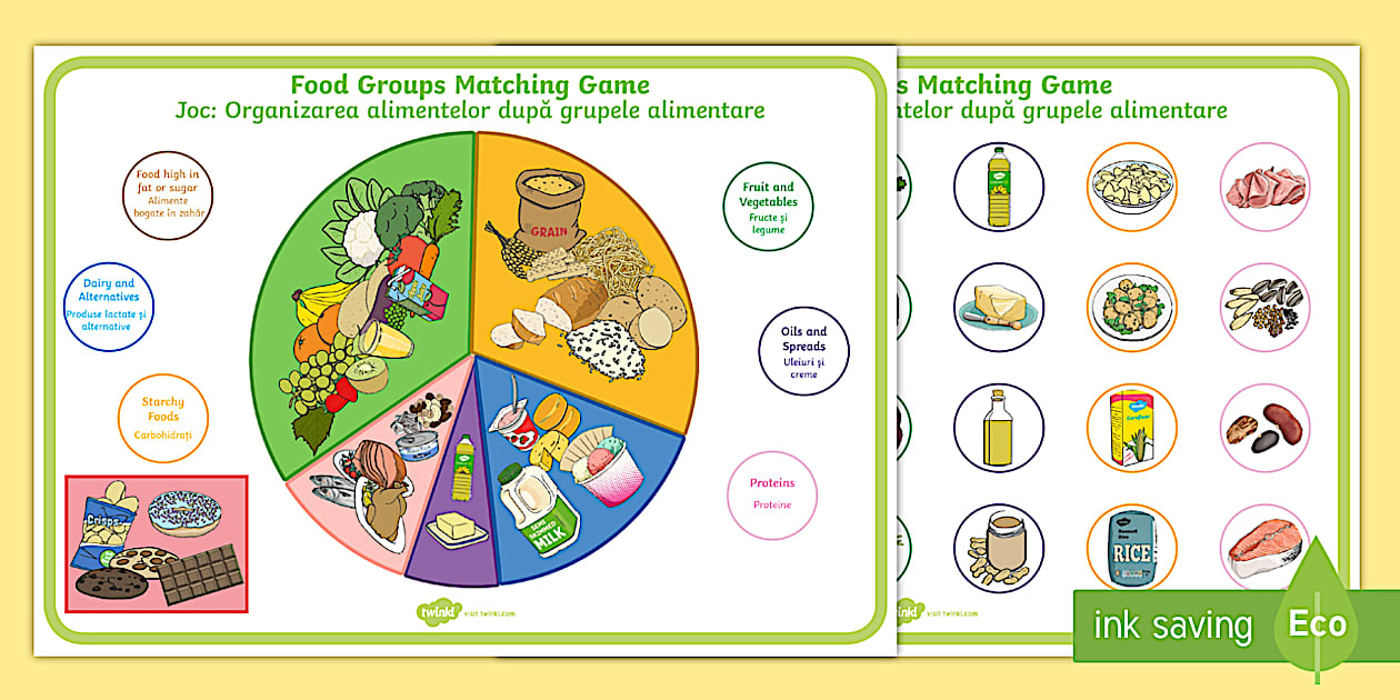 Food Groups Matching Game English/Romanian (teacher made)