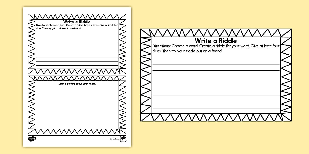 Write a Riddle Vocabulary Worksheet for K-2nd Grade - Twinkl