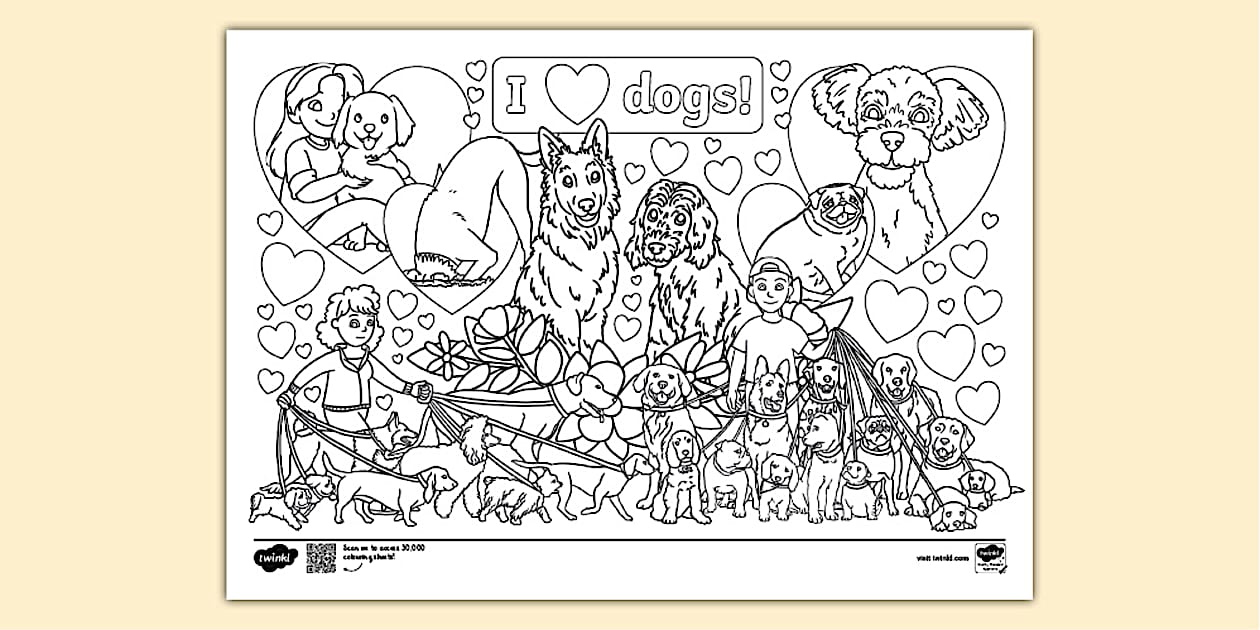 I Love Dogs Colouring Page, Dogs Colouring,dogs