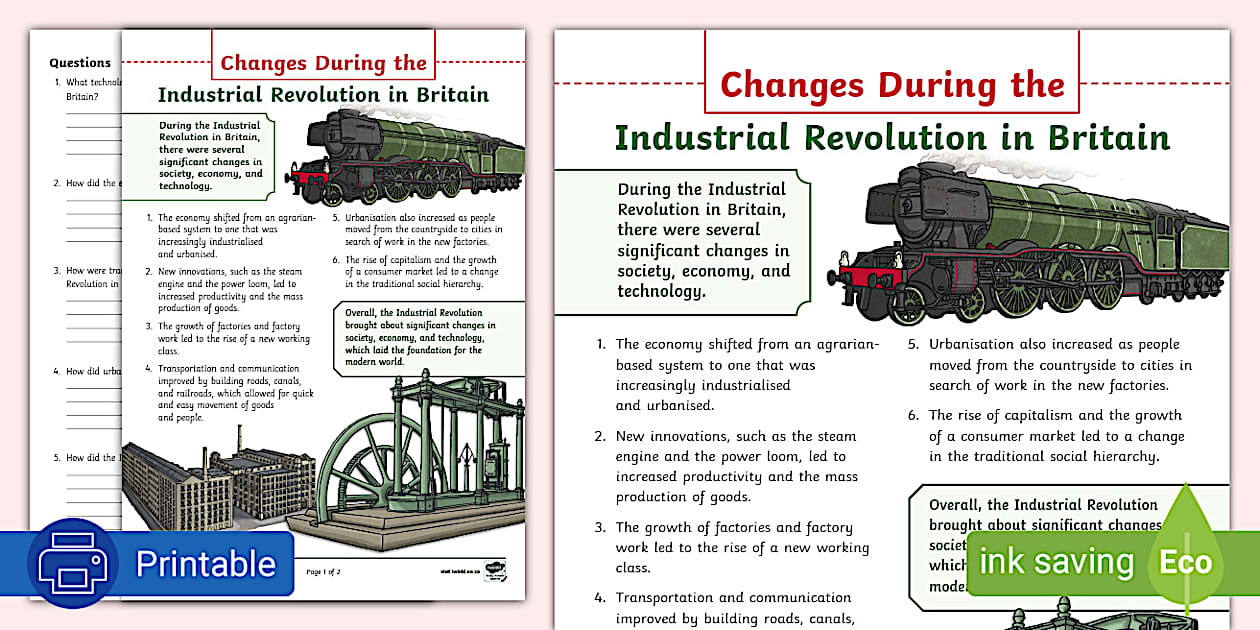 Changes during the Industrial Revolution in Britain - Twinkl