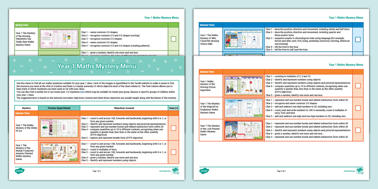 👉 Year 1 Maths Mystery Menu (Teacher-Made) - Twinkl