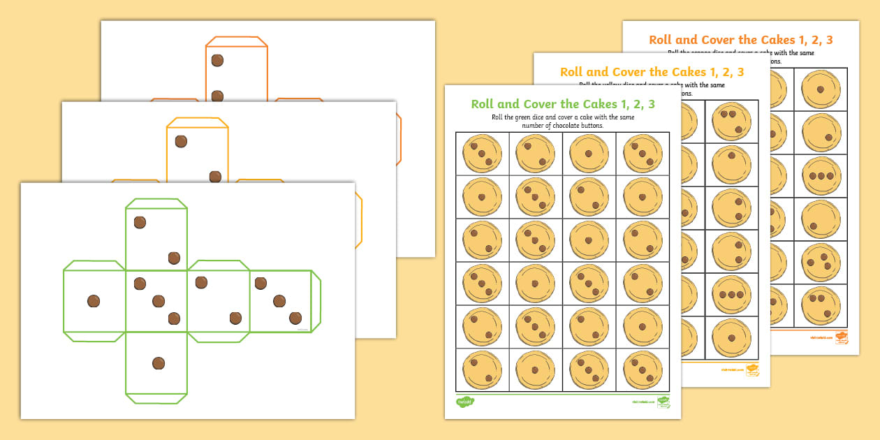 👉 Roll and Cover the Cakes 1, 2, 3 Activity | Twinkl