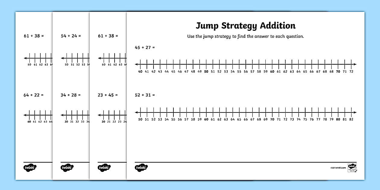Addition Jump Strategy Number Line Worksheets (teacher made)