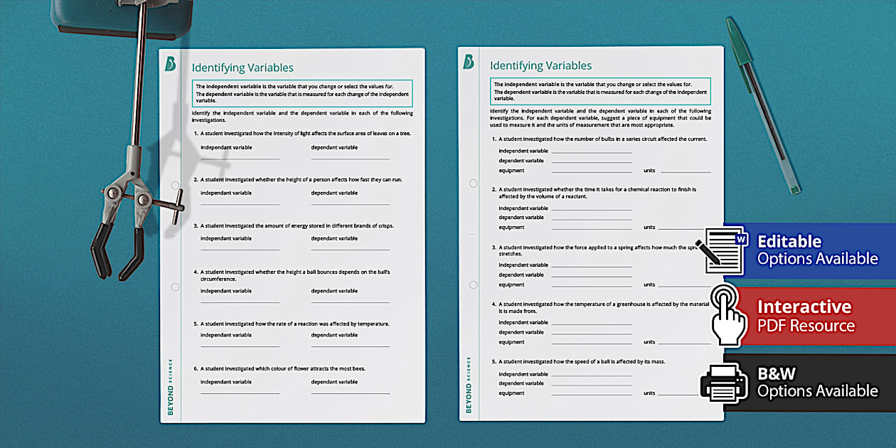 Identifying Variables Worksheet - Beyond Secondary Resources