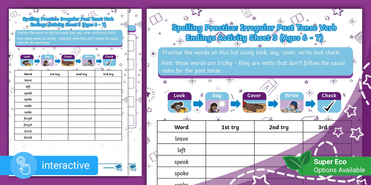 Irregular Past Tense Verb Endings Spelling Activity Sheet