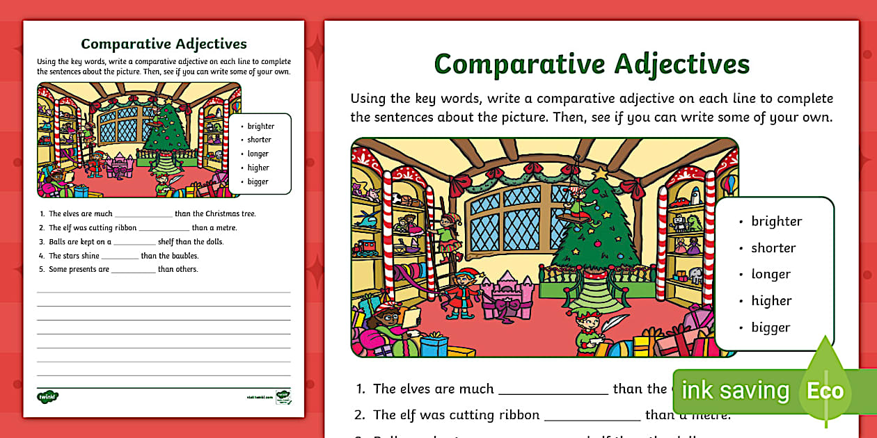 Comparative Adjectives Christmas Activity Sheet - Twinkl
