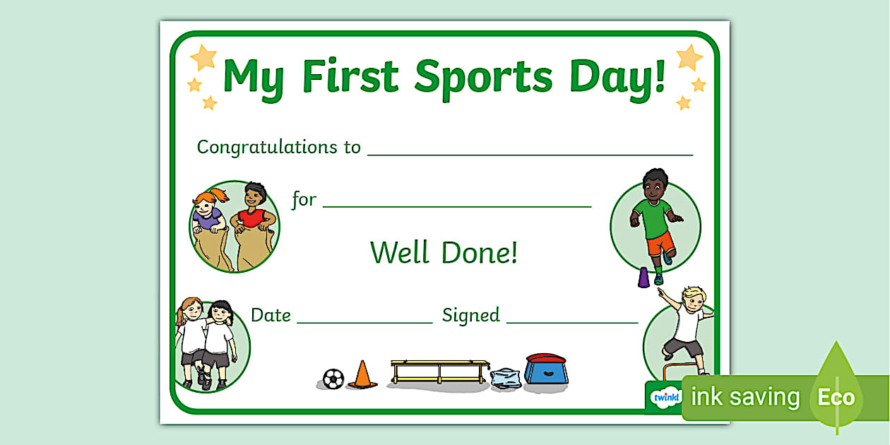 Editable My First Sports Day Certificate (teacher made)