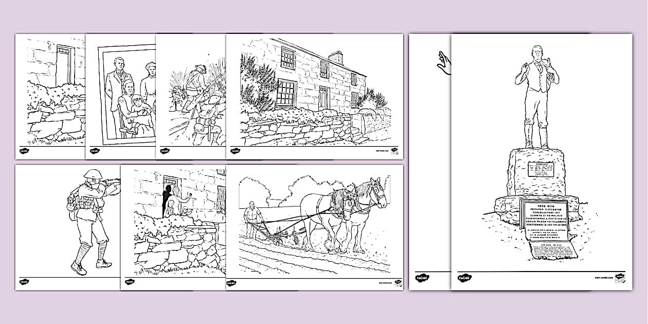 Taflenni Lliwio Hedd Wyn Colouring Sheets