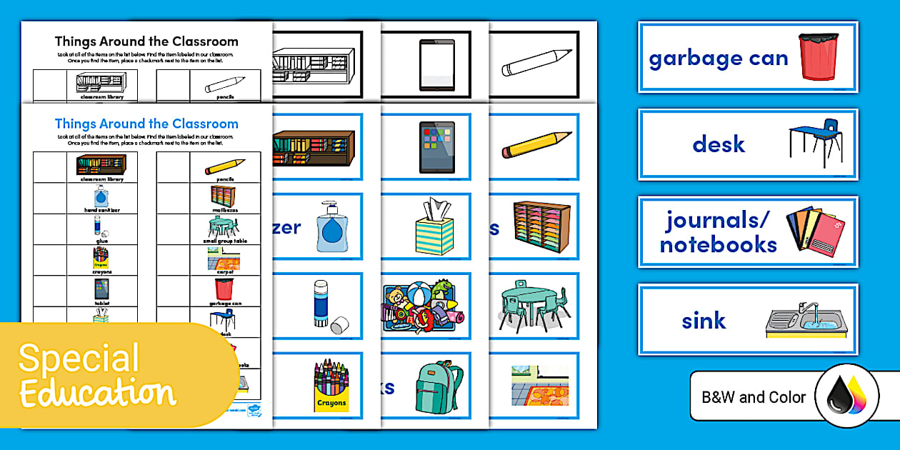 Things Around the Classroom Worksheet for Special Education
