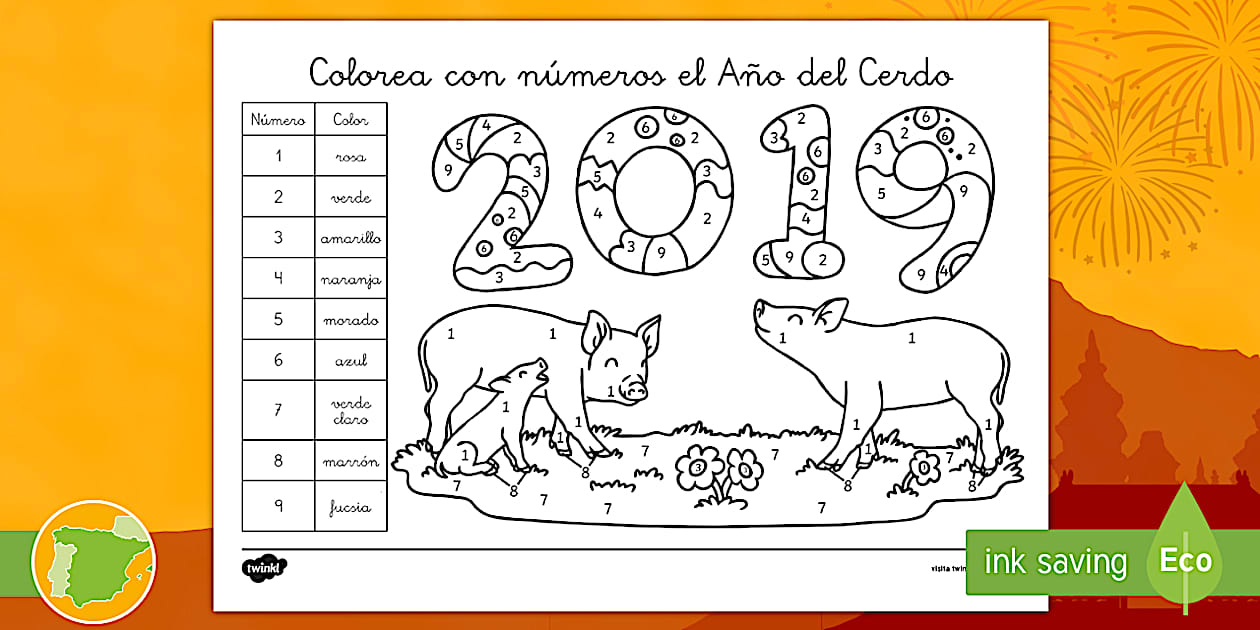 Ficha de actividad: Colorea con números el Año Nuevo Chino