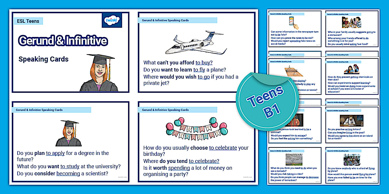 ESL Gerund Infinitive Speaking Cards for Teens - Twinkl