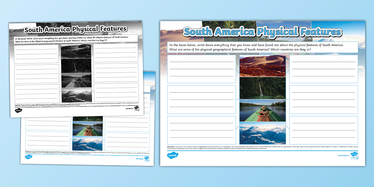 South America Physical Features Mind Map (teacher made)