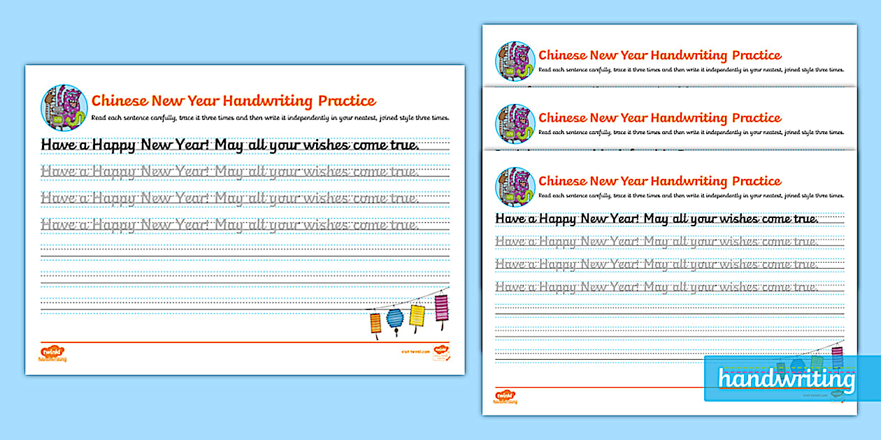 Chinese New Year Cursive Handwriting Practice - KS2