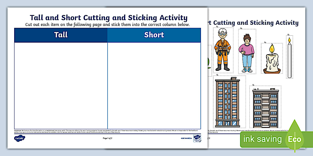 Tall and Short Cutting and Sticking Activity - Twinkl