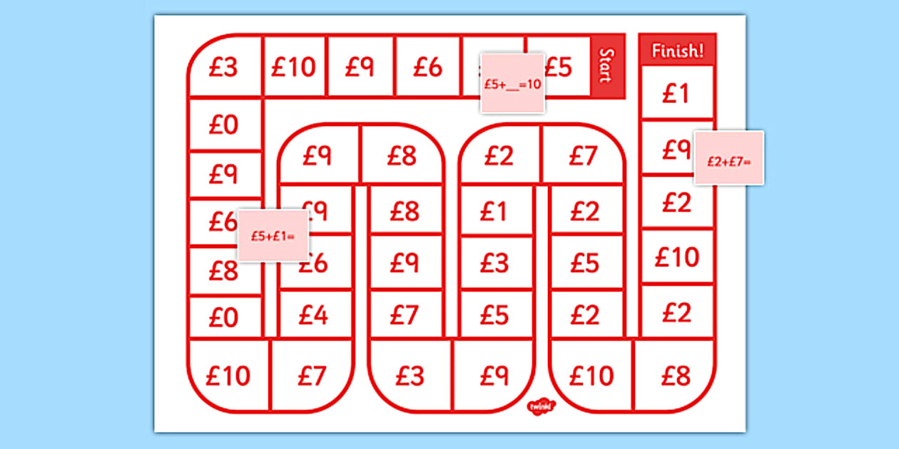 Editable Self-Checking Money Calculations Board Game