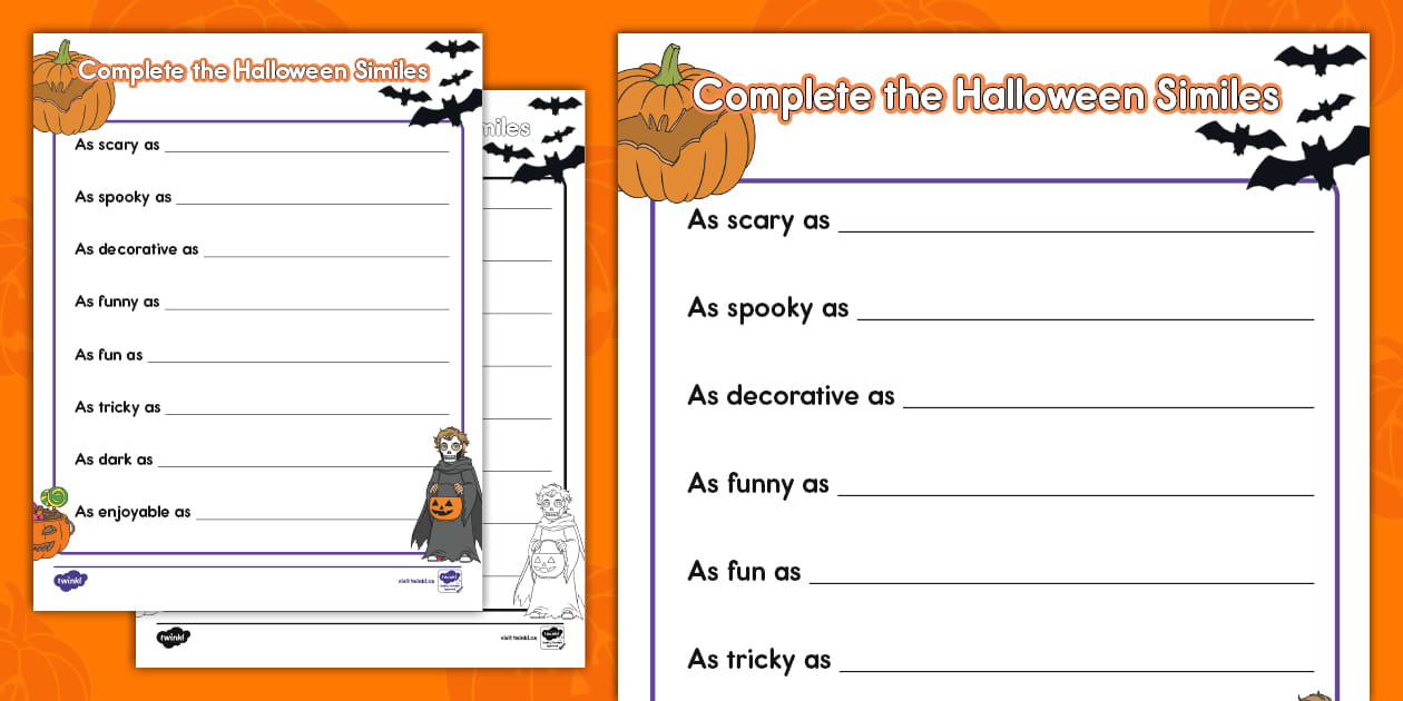 Complete the Halloween Similes Worksheet (teacher made)