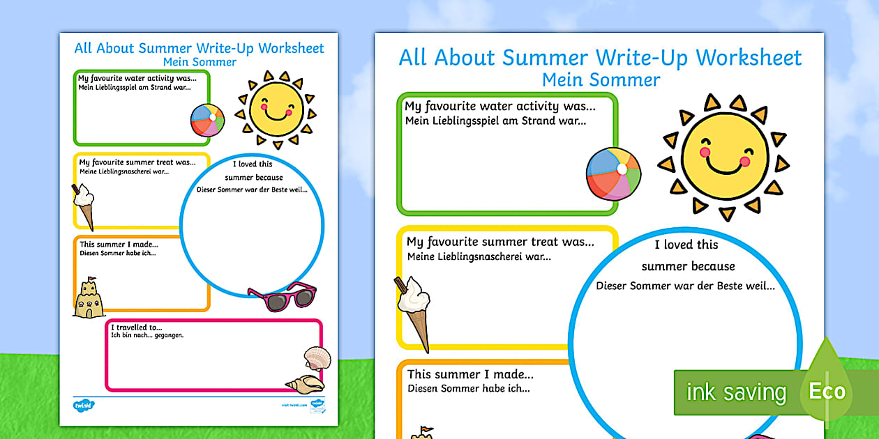 Summer Holiday Write Up Worksheet / Worksheet - English/German - EAL ...