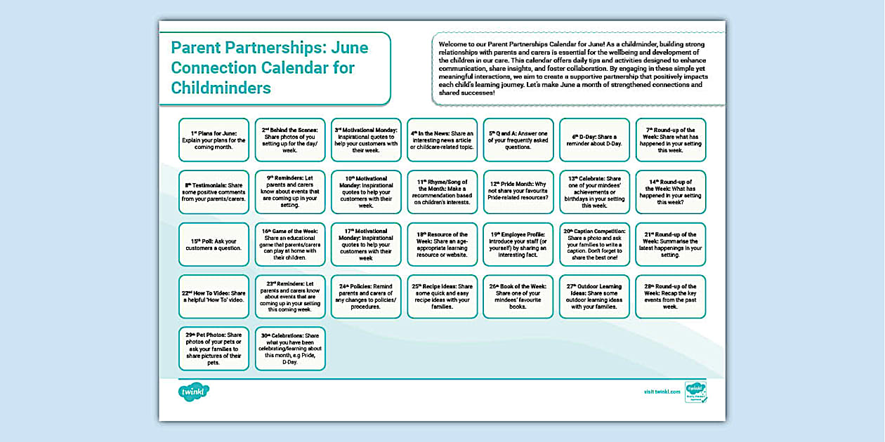 Parent Partnerships: June Connection Calendar for Childminders