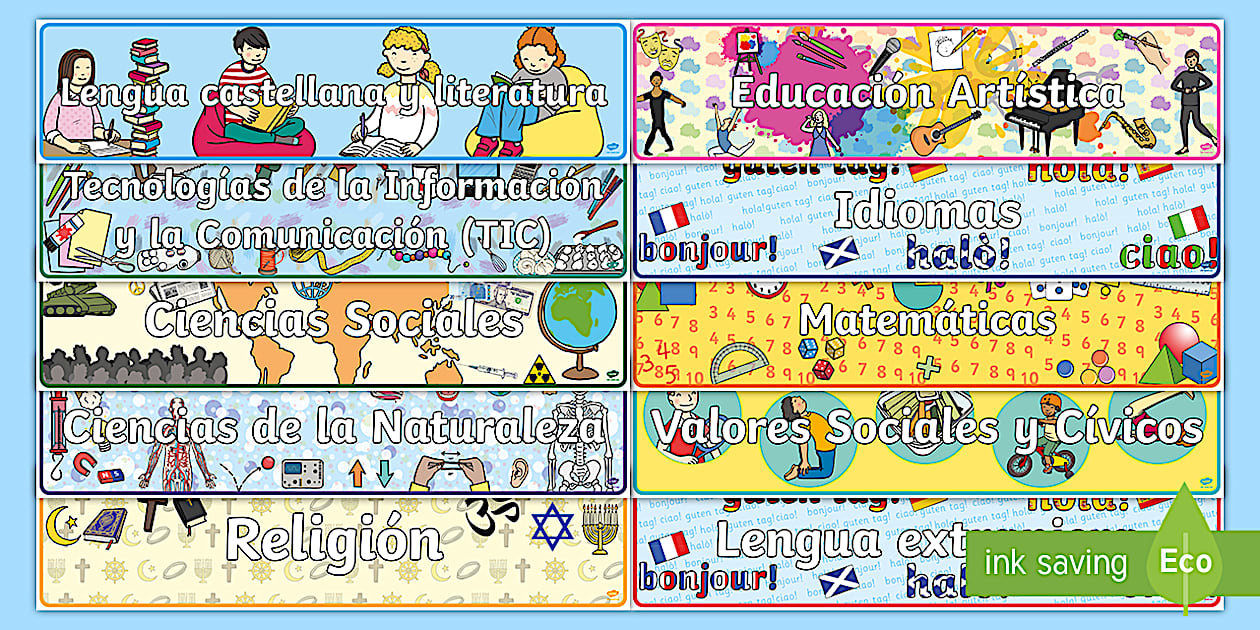 Pack de pancartas: Todas las asignaturas - Twinkl