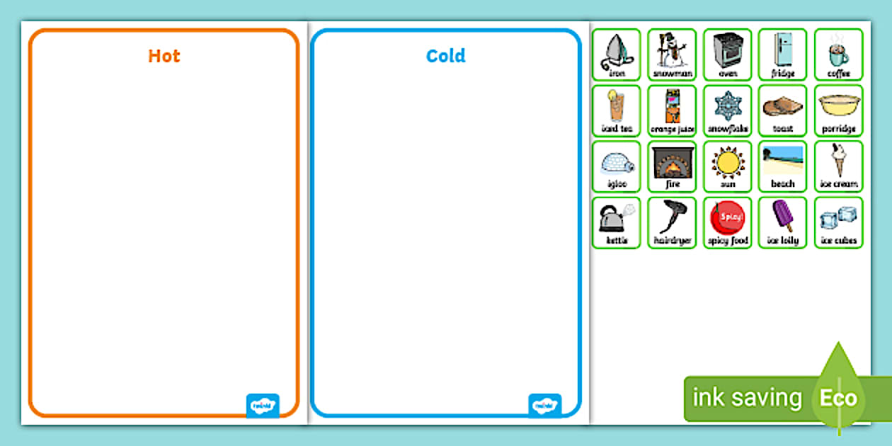 KS1 Temperature Sorting Activity with Hot and Cold Pictures