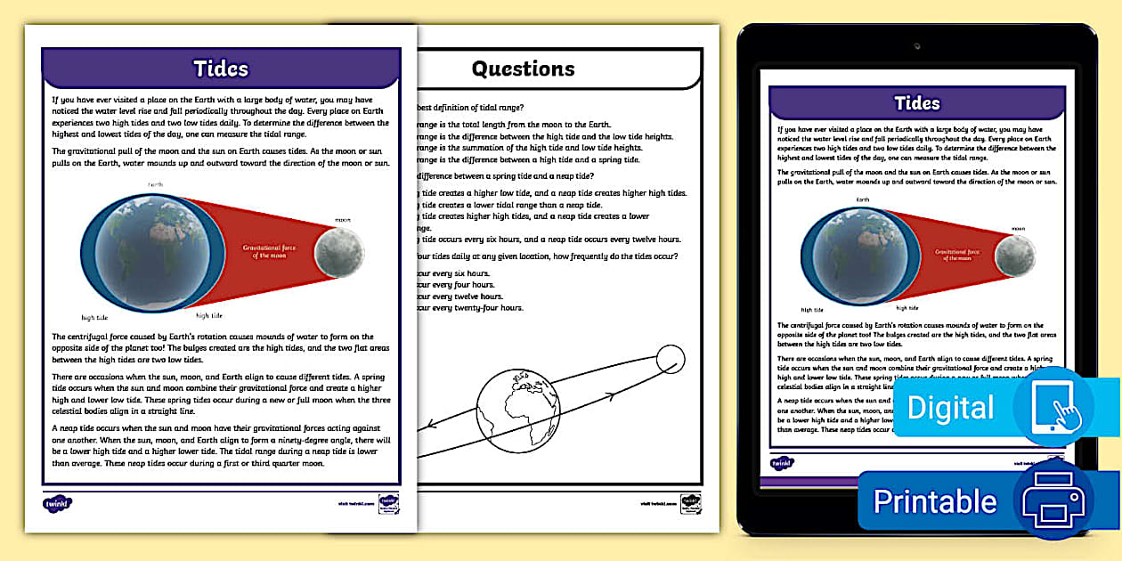 Eighth Grade Tides Reading Passage Comprehension Worksheet