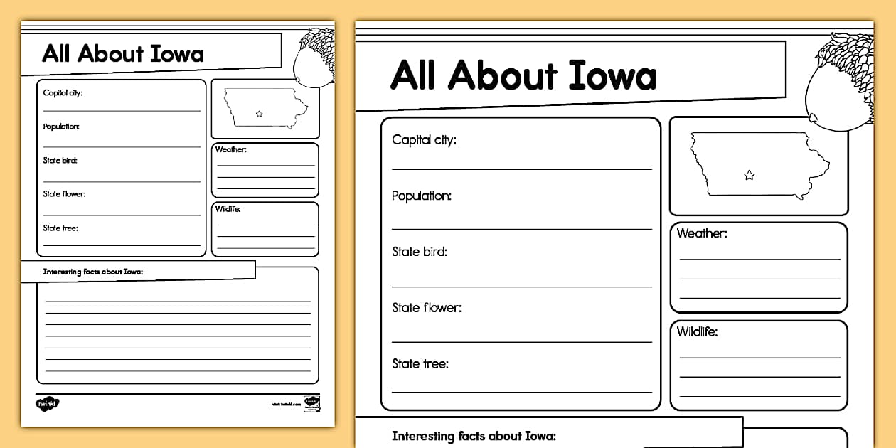 All About Iowa Research Worksheet (teacher made) - Twinkl