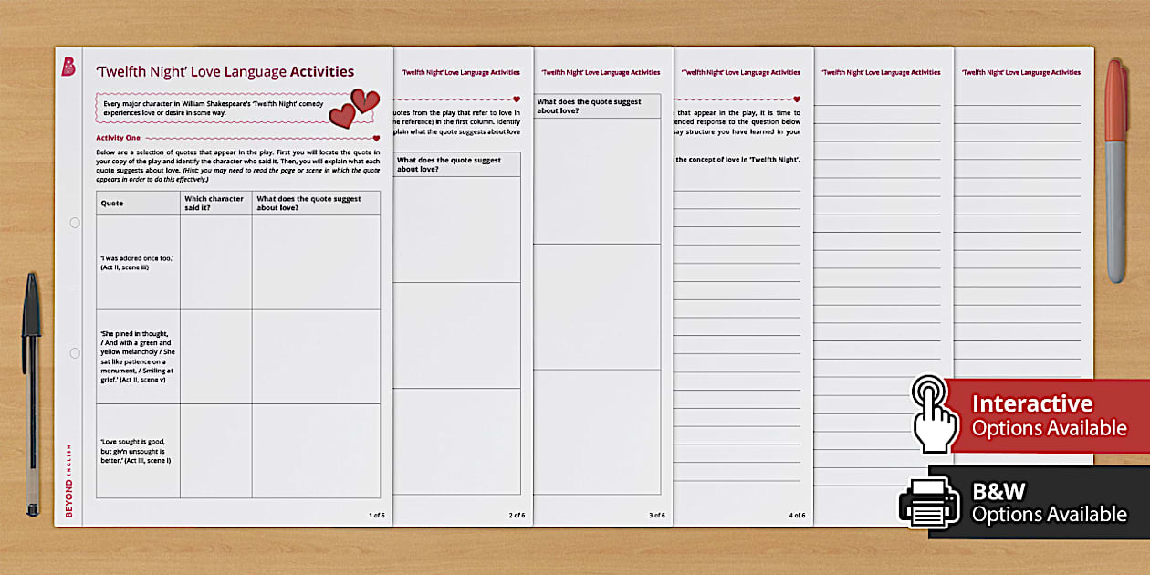 'Twelfth Night' Love Language Activities (teacher made)