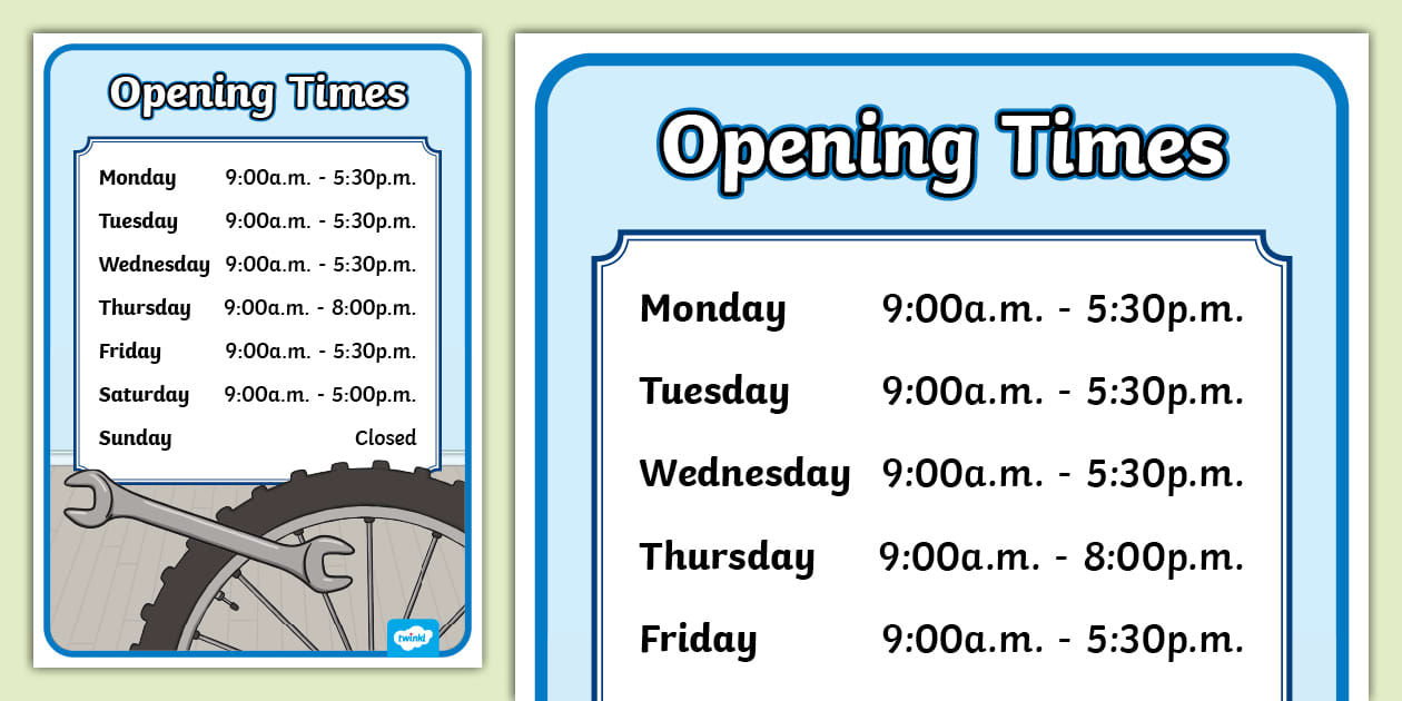 Bicycle Shop Opening Times (teacher made) - Twinkl