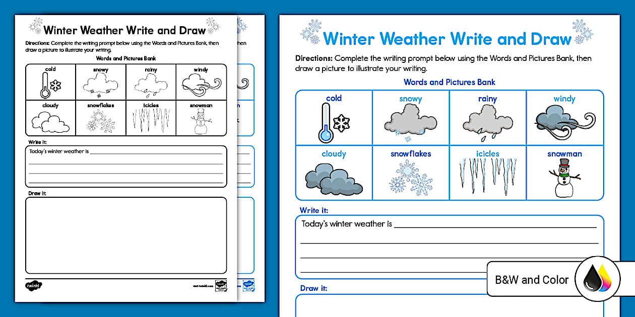 Kindergarten Winter Weather Write and Draw Worksheet