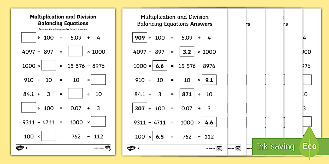 Higher Ability UKS2 Multiplication and Division Balancing Problems