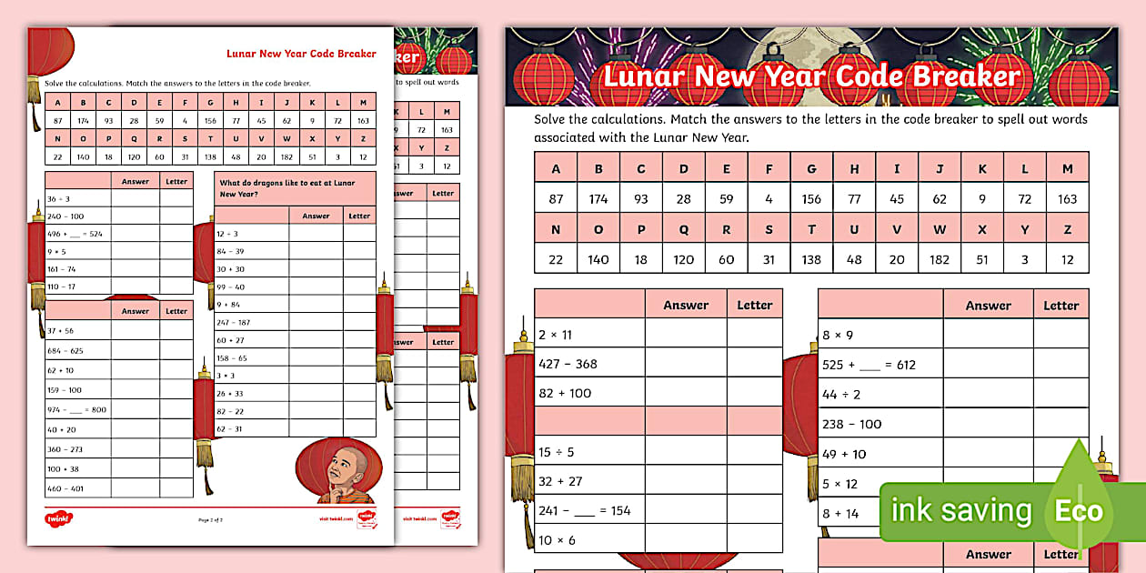 👉 Year 3 Lunar New Year Code Breaker (Teacher-Made)